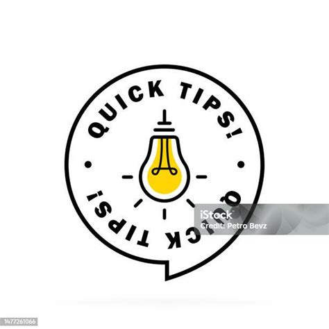 빠른 팁 전구 엠블럼으로 메시지 버블을 서클합니다 비즈니스 및 광고를위한 배너 디자인 벡터 일러스트 레이 션 느낌표에 대한 스톡 벡터 아트 및 기타 이미지 Istock