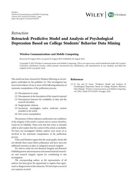 Pdf Retracted Predictive Model And Analysis Of Psychological