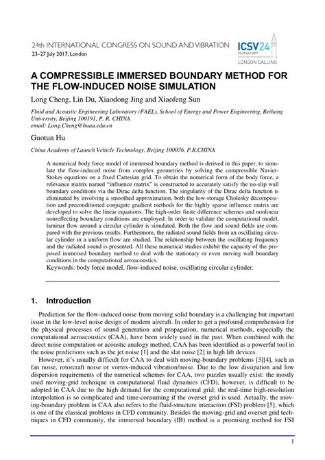 Pdf A Compressible Immersed Boundary Method For The Flow Induced Noise Simulation