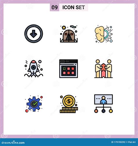 Groep Van 9 Gefilmde Vlakke Kleuren Tekens En Symbolen Voor Het Coderen Van Breinen Voor