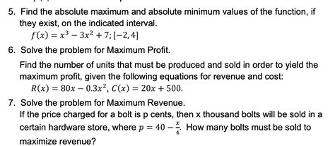 Solved 5 Find The Absolute Maximum And Absolute Minimum
