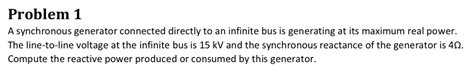 Solved Problem 1 A Synchronous Generator Connected Directly