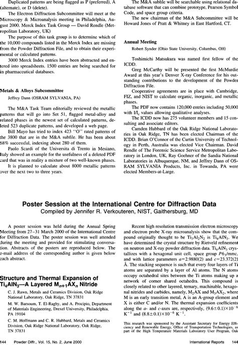 Poster Session At The International Centre For Diffraction Data Powder Diffraction Cambridge