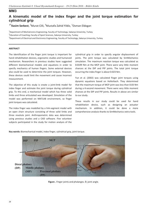 Pdf A Kinematic Model Of The Index Finger And The Joint Torque Estimation For Cylindrical Grip