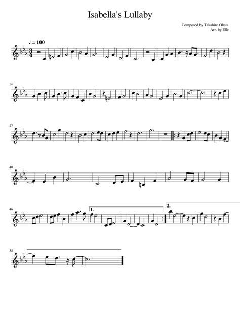 Isabellas Lullaby Clarinet Sheet Music For Piano Solo Easy