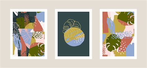 추상적인 열대 잎이 있는 예술 프린트 컬렉션 포스터 커버 카드 인테리어 장식 및 기타 사용자를위한 현대적인 디자인 가리기에 대한 스톡 벡터 아트 및 기타 이미지 Istock