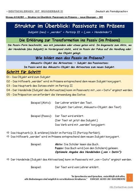 A1a2b1 Das Passiv Neue Übungen Deutsch Daf Arbeitsblätter Pdf And Doc