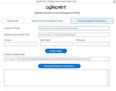 Agilepoint Analytics Center Management Utility Screen