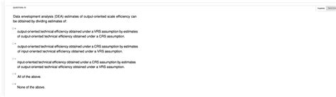 Solved Data Envelopment Analysis Dea Estimates Of