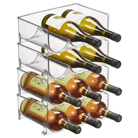 Mdesign Plastic Free Standing Stacking 3 Bottle Wine Storage Rack 4 Pack Clear