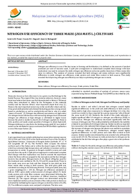Pdf Nitrogen Use Efficiency Of Three Maize Zea Mays L Cultivars