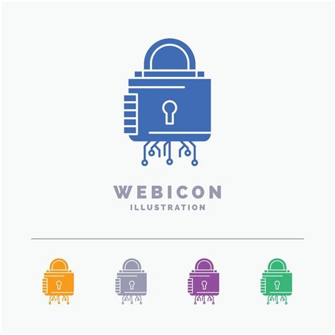 Security Cyber Lock Protection Secure 5 Color Glyph Web Icon Template Isolated On White