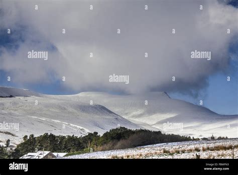 Snow Covered Pen Y Fan Corn Du And Cribyn Viewed From The South In The