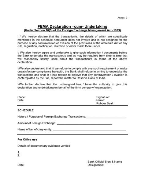 Fema Declaration Form Sbi Pdf