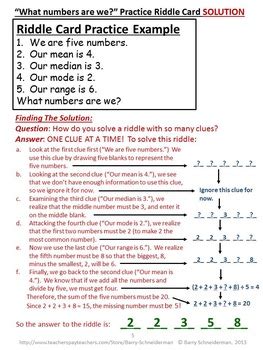 Median Mode Mean Range Riddle Card Challenge By Barry Schneiderman