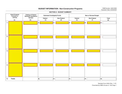 Sf 424a Form Fillable Usda Printable Forms Free Online