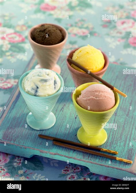 Different Flavored Scoops Of Ice Cream Stock Photo Alamy