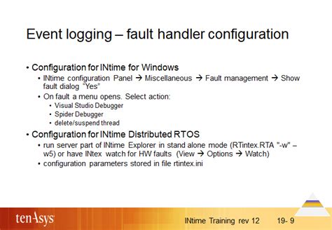 Event Logging Fault Handler Configuration