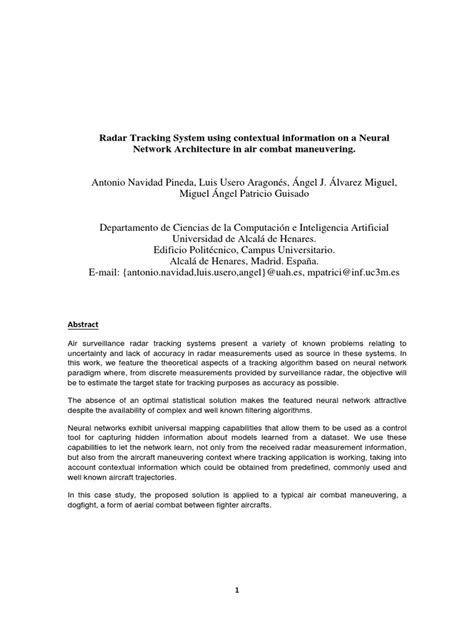 Pdf Radar Tracking System Using Contextual Information On A Neural Network Architecture In Air