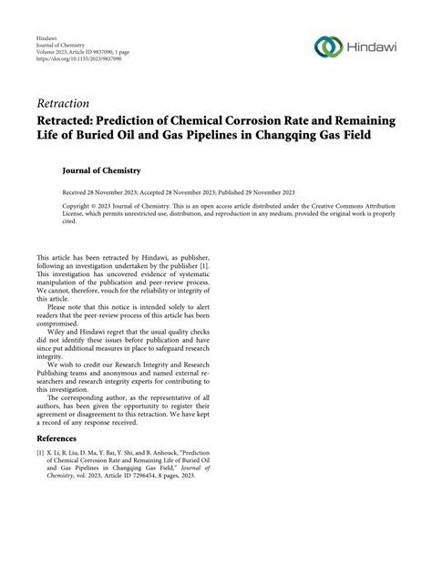 Pdf Retracted Prediction Of Chemical Corrosion Rate And Remaining Life Of Buried Oil And Gas