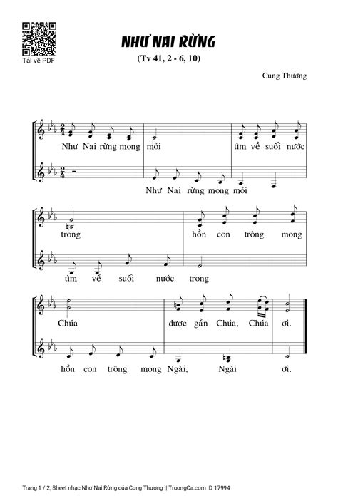 [sheet] Như Nai Rừng Mong Mỏi Tìm Về Suối Nước Trong Hồn Con Trông Mong Chúa được Gần Chúa Pdf
