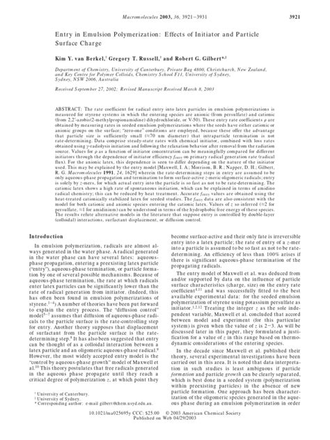 Entry In Emulsion Polymerization Effects Of Initiator And Particle