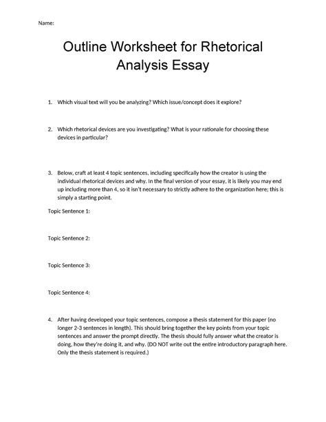 Rhetorical Analysis Outline Worksheet Admuscente