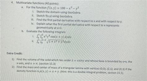 Solved 4 Multivariate Functions 40 Points A For The