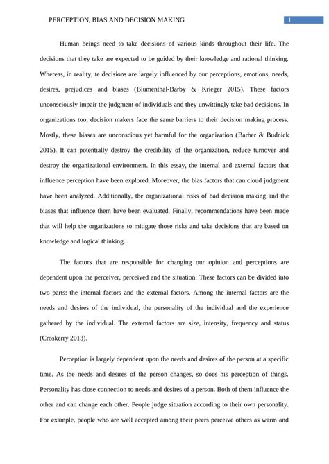 Essay On Perception Bias And Decision Making In Leadership
