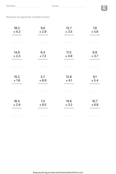 Multiplication Decimals Worksheets Printable Practice