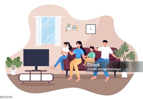 즐거운 부모와 아이들의 가족 시간은 포스터 또는 배경에 대한 만화 평면 일러스트에서 다양한 편안한 활동을하고 집에서 함께 시간을 보내고 가족에 대한 스톡 벡터 아트 및 기타