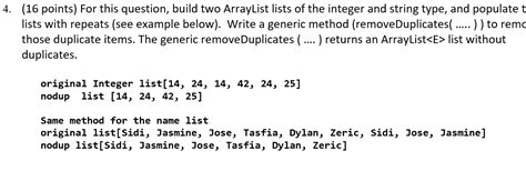 Solved 4 16 Points For This Question Build Two Arraylist