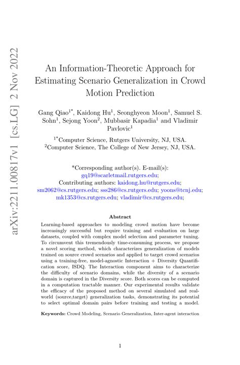 Pdf An Information Theoretic Approach For Estimating Scenario Generalization In Crowd Motion