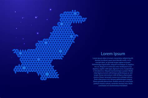 파키스탄 지도 배너 포스터 인사말 카드 노드와 공간 별과 패턴 기하학적 배경을 반복 파란색 삼각형에서 추상적 인 회로도 벡터 일러스트입니다 3차원 형태에 대한 스톡 벡터
