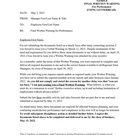 Final Written Warning Sample For Sexual Harassment Policy