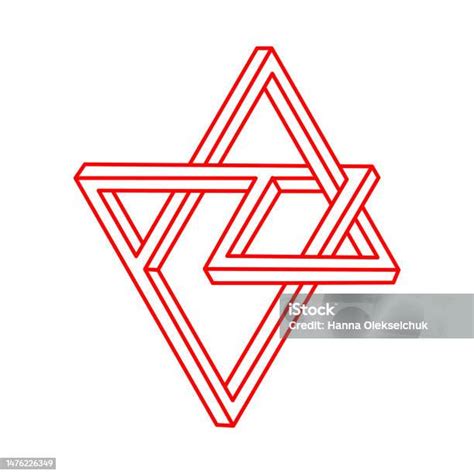 불가능한 모양 신성한 기하학 그림입니다 로고 착시 추상적 인 영원한 기하학적 개체 불가능한 끝없는 개요 광학 예술 흰색 배경에 불가능한 기하학 모양 3가지 개체에 대한 스톡