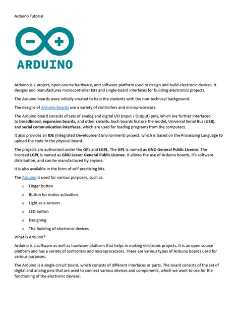 Arduino Tutorial Pdf Arduino Light Emitting Diode