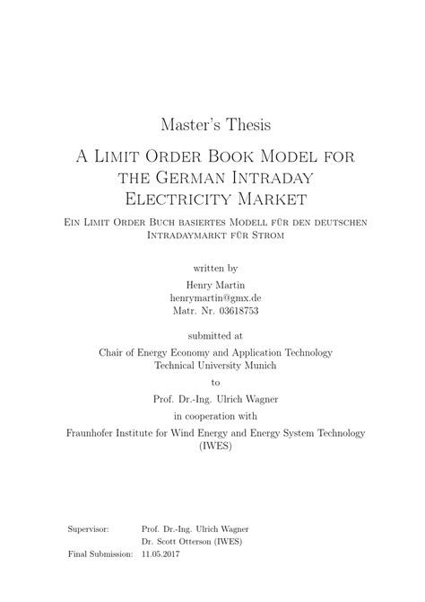 Pdf A Limit Order Book Model For The German Lntraday Electricity Market