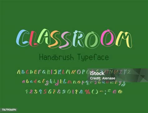 다채로운 3d 벡터 서체입니다 자본 과 작은 영어 알파벳 문자 숫자와 기호 모든 문자의 집합 손으로 페인트 브러시로 그린 학교