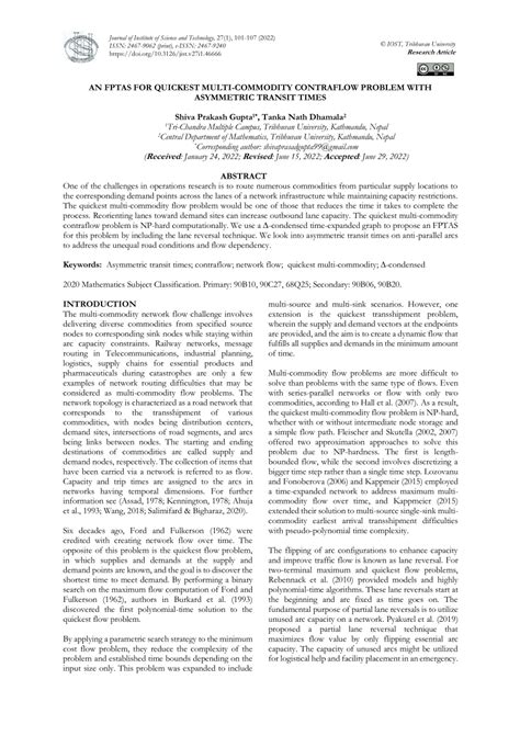 Pdf An Fptas For Quickest Multi Commodity Contraflow Problem With