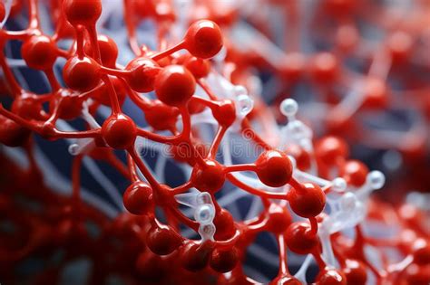 Abstract Molecular Structure Model With Red And White Spheres