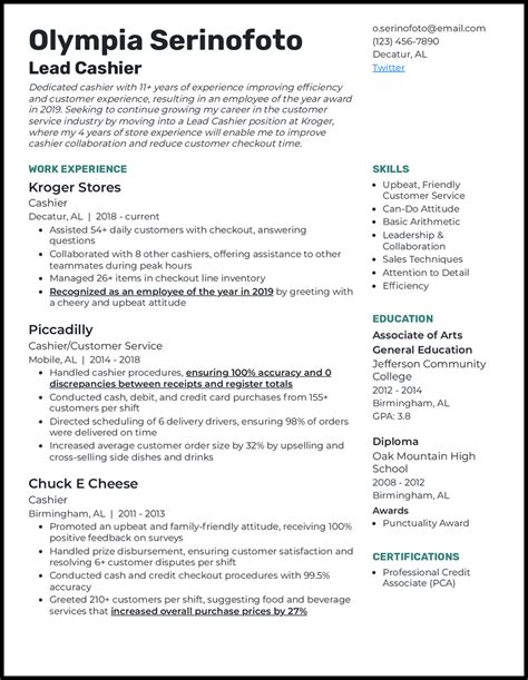 Resume Examples Cashier At Jasper Gunson Blog