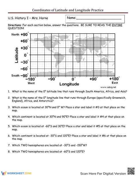 Coordinates Of Latitude And Longitude Practice Worksheet