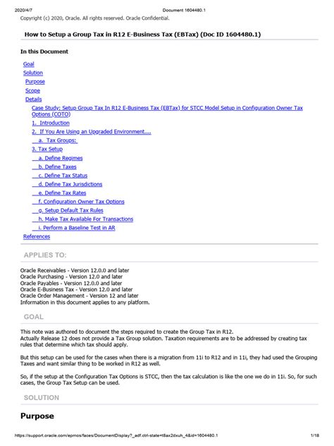How To Setup A Group Tax In R12 E Business Tax Ebtax Doc Id 1604480