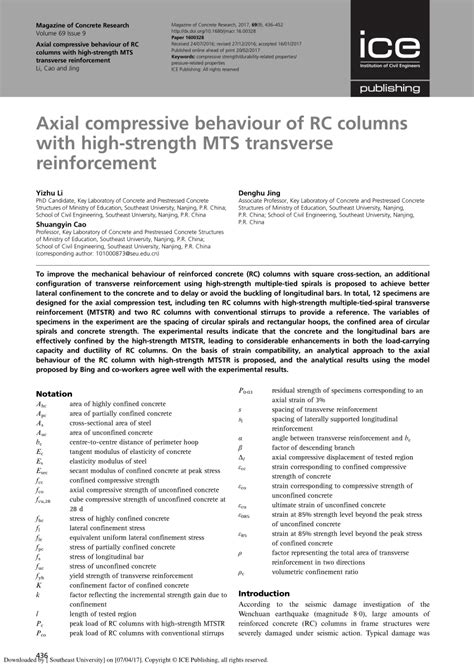 Pdf Axial Compressive Behaviour Of Rc Columns With High Strength Mts