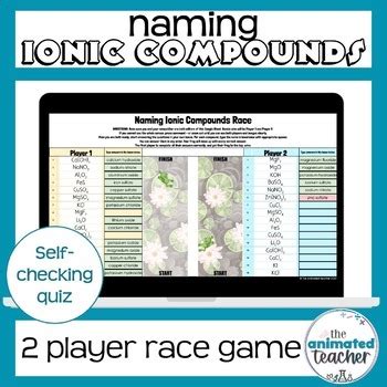 Naming Ionic Compounds Chemistry Player Game Race Quiz TpT