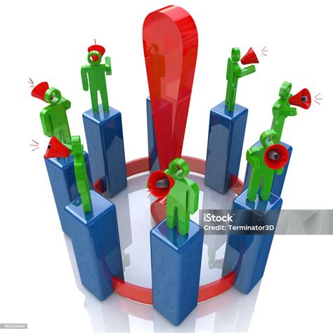 주위 사람과 통신에 관련 된 정보 디자인에 느낌표 착용을 가진 3d 사람들 3 차원 일러스트 레이 션 군중에 대한 스톡 사진 및 기타 이미지 Istock