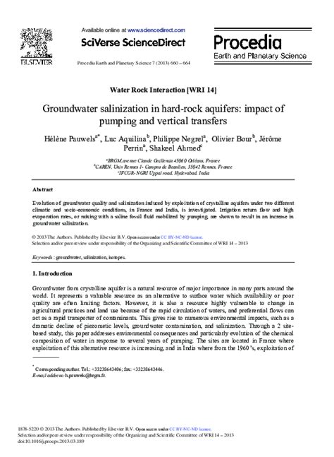 Pdf Groundwater Salinization In Hard Rock Aquifers Impact Of Pumping