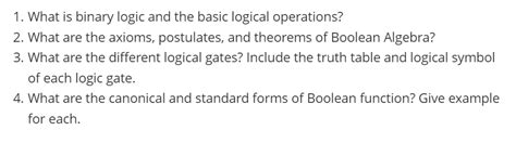 Solved 1 What Is Binary Logic And The Basic Logical Chegg Com