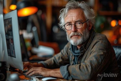 55 Year Old Programmer Immersed In Work In A Modern Office Wall Mural